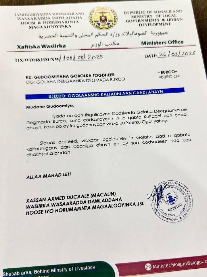 Amarka Wasiirka Dawladaha hoose iyo golaha deegaanka degmada Burco.