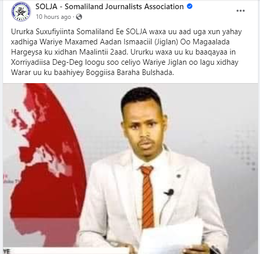 Xukuumada Somaliland Oo Xidhay Wariye Maxamed Jiglan.